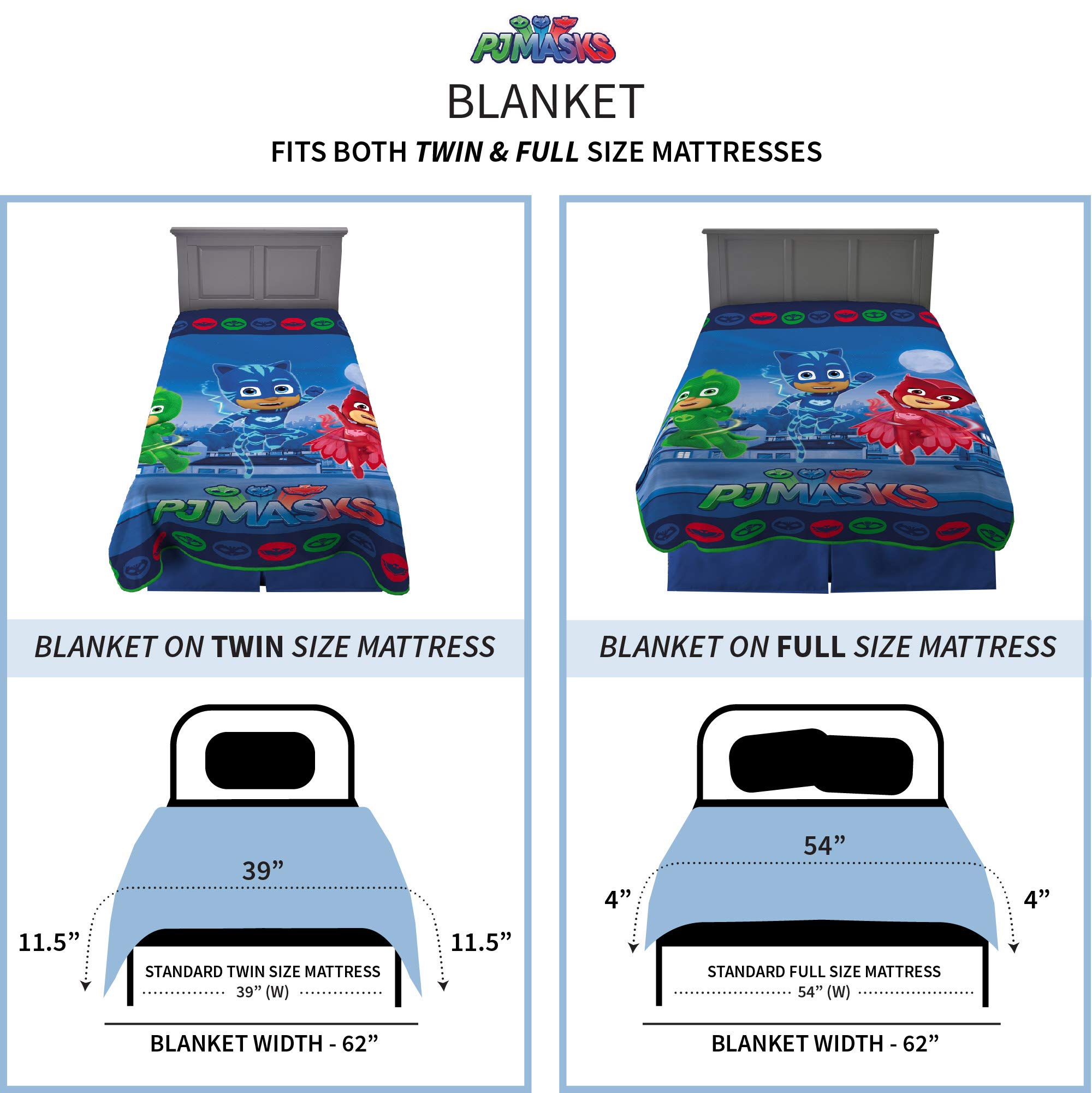Franco Kids Bedding Super Soft Plush Microfiber Blanket, Twin/Full Size 62" x 90", PJ Masks,A46518