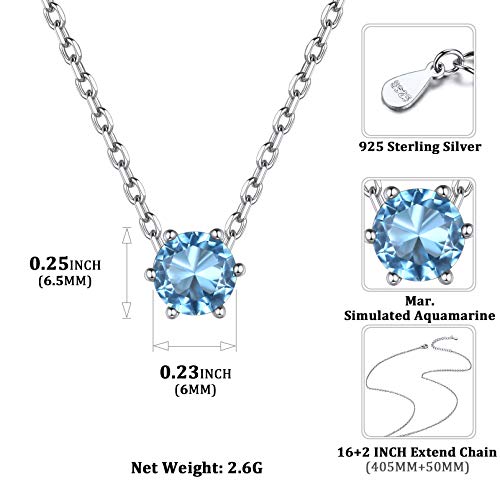 ChicSilver March Birthstone Necklace 925 Sterling Silver Blue Aquamarine Necklace Tiny Birthstone Jewelry with 16 Inch Chain Necklace