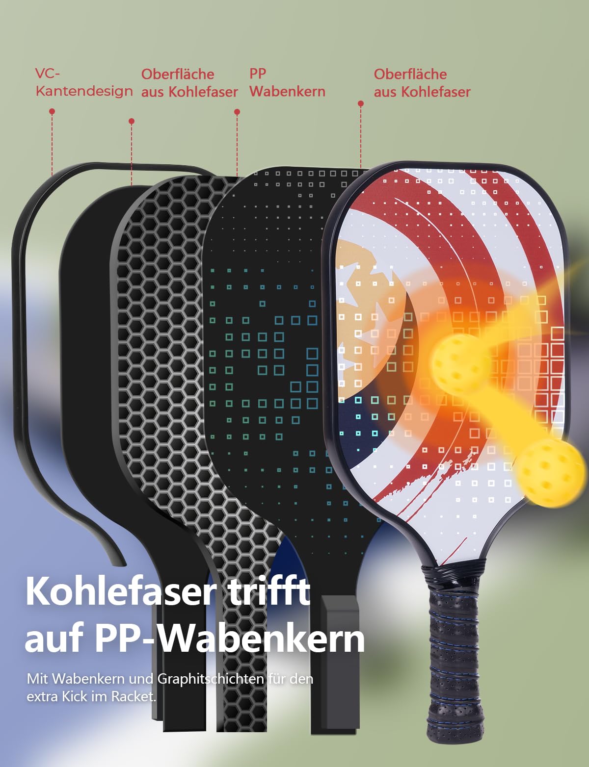 DEERFAMY Pickleball Paddles Set of 2, Graphite Carbon Fiber and Polypropylene Honeycomb Core, USAPA Approved Pro Pickleball Rackets with Cushion Grip, Lightweight for Beginners & Professional