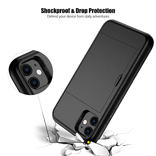 Nvollnoe for iPhone 11 Case with Card Holder Heavy Duty Protective Dual Layer Shockproof Hidden Card Slot Slim Wallet Case for iPhone 11 for Men&Women(Black)