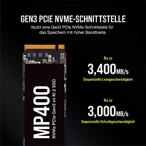 Corsair MP400 8TB M.2 NVMe PCIe x4 Gen3 SSD (Sequential Read Speeds of up to 3,480 MB/s, Write Speeds of up to 3,000 MB/s, High-Density 3D QLC NAND) Black