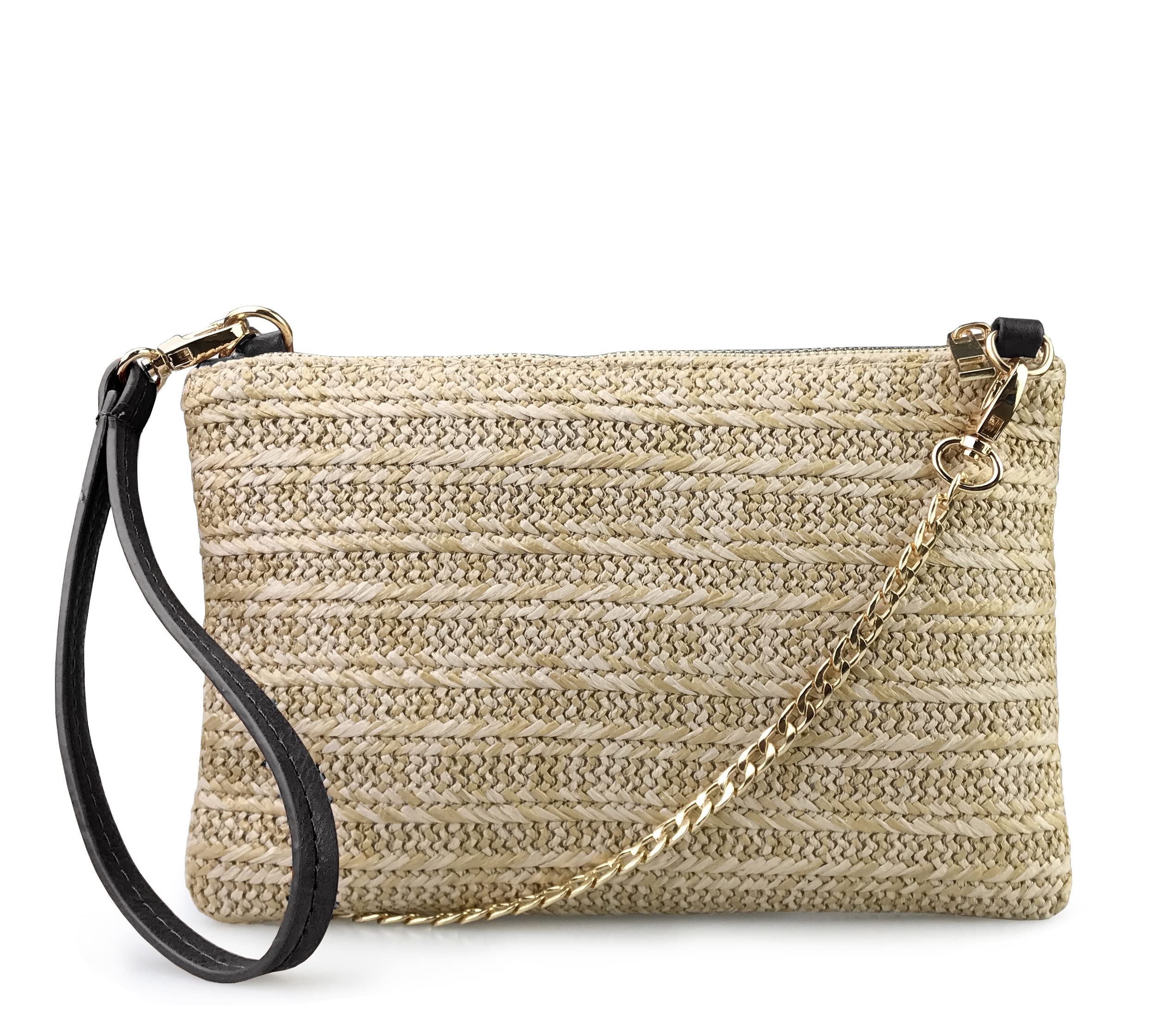 Straw Zipper Small Cross body bag Wristlet Clutch Womens Purse (Silver)