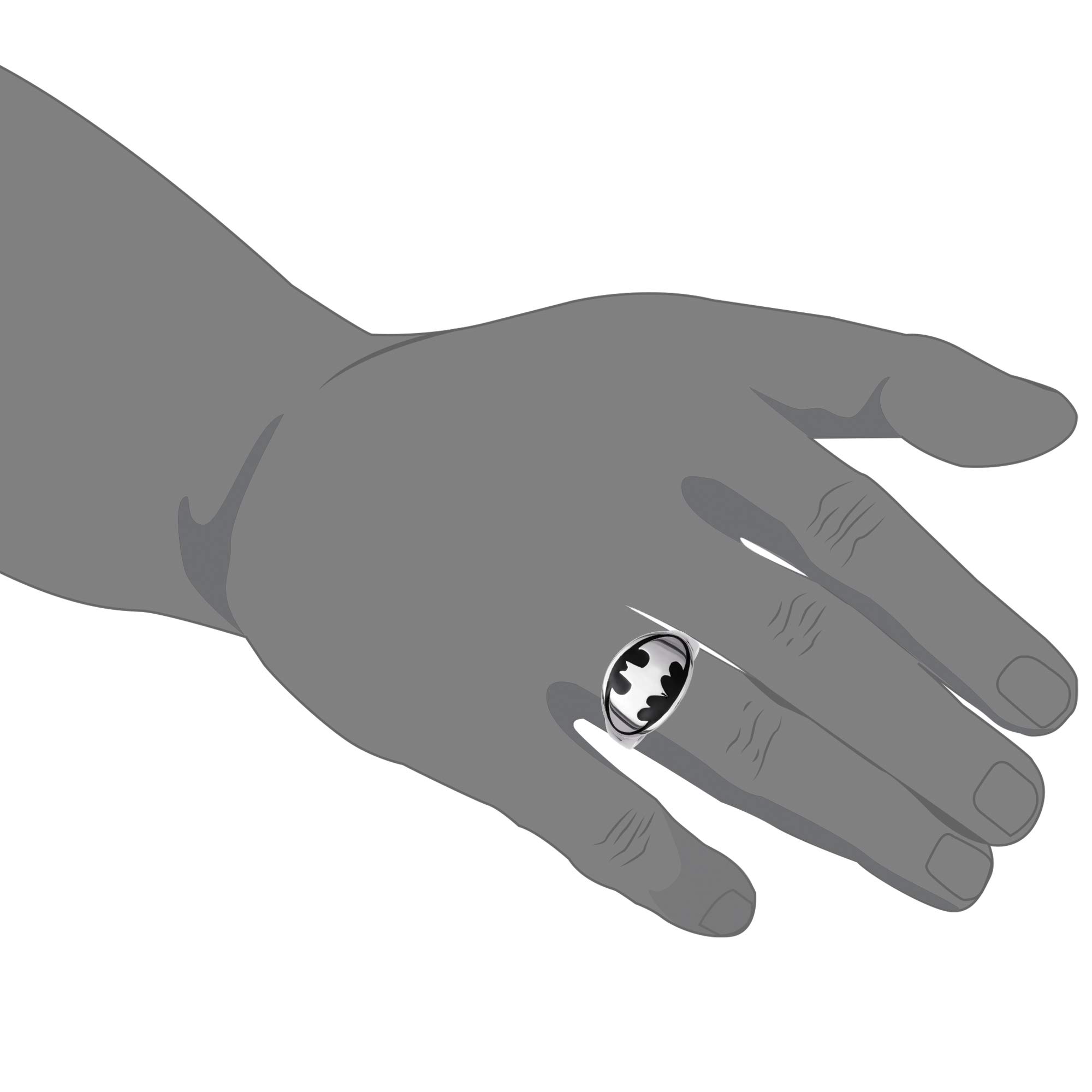 DC Comics Mens Stainless Steel Justice League Superhero Logo Ring Jewelry, Batman Black, Size 10