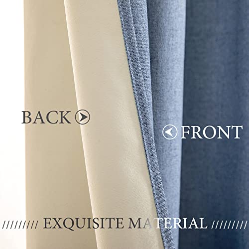 MIULEE 100% Blackout Curtain Linen Textured for Sliding Patio Door/Bedroom/Living Room Thermal Insulated Room Divider Curtain 1 Panel 100" Wide x 96" Long Stone Blue