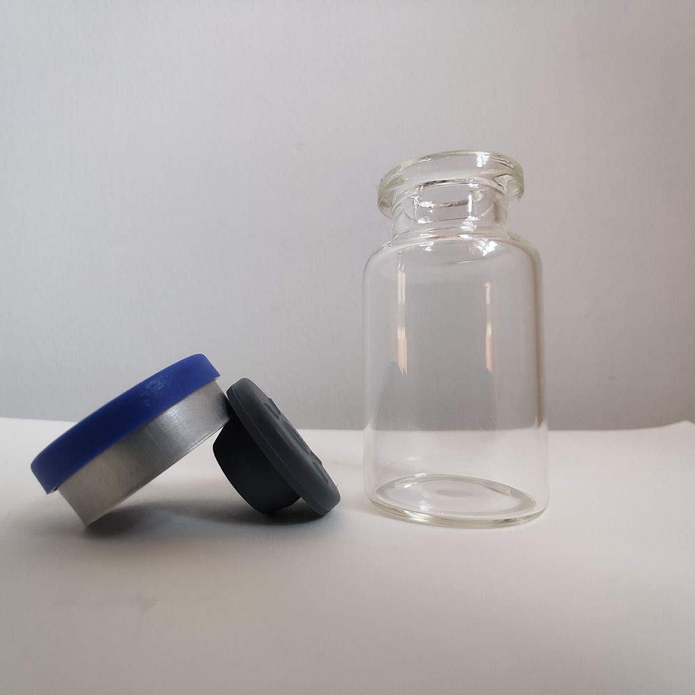 LabZhang 100pcs 10ml Vials-Glass Clear Bottom Headspace Vial with Plastic-Aluminum Flip Off Caps and Rubber Stoppers,Transparent Glass Headspace Vials,10ml Capacity(Transparent)