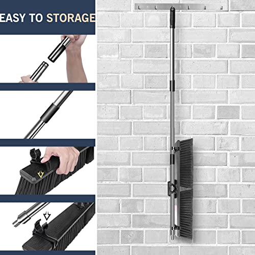 HEVOL Push Broom, 24" Wide Floor Scrub Brush with Stiff Bristles and 57β Long Stainless Steel Handle, Garage Heavy Duty Broom Outdoor Push Broom for Bathroom Kitchen Yard Patio Deck, Black