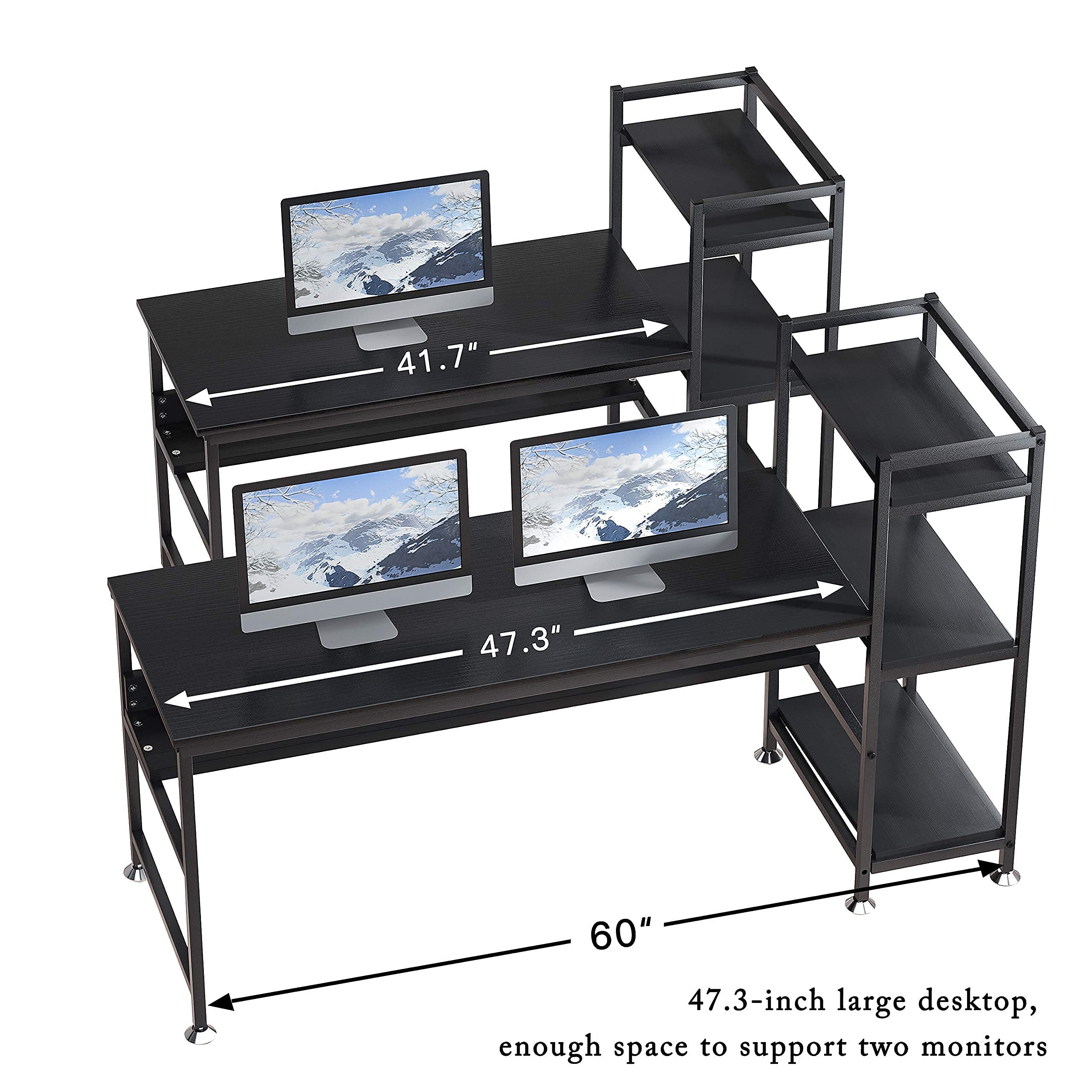 CharaVector Tower Computer Desk 60 inch with 4 Tier Storage Shelves ,Modern Writing Desk with Bookshelf PC Desk Study Writing Table for Home Office,Black