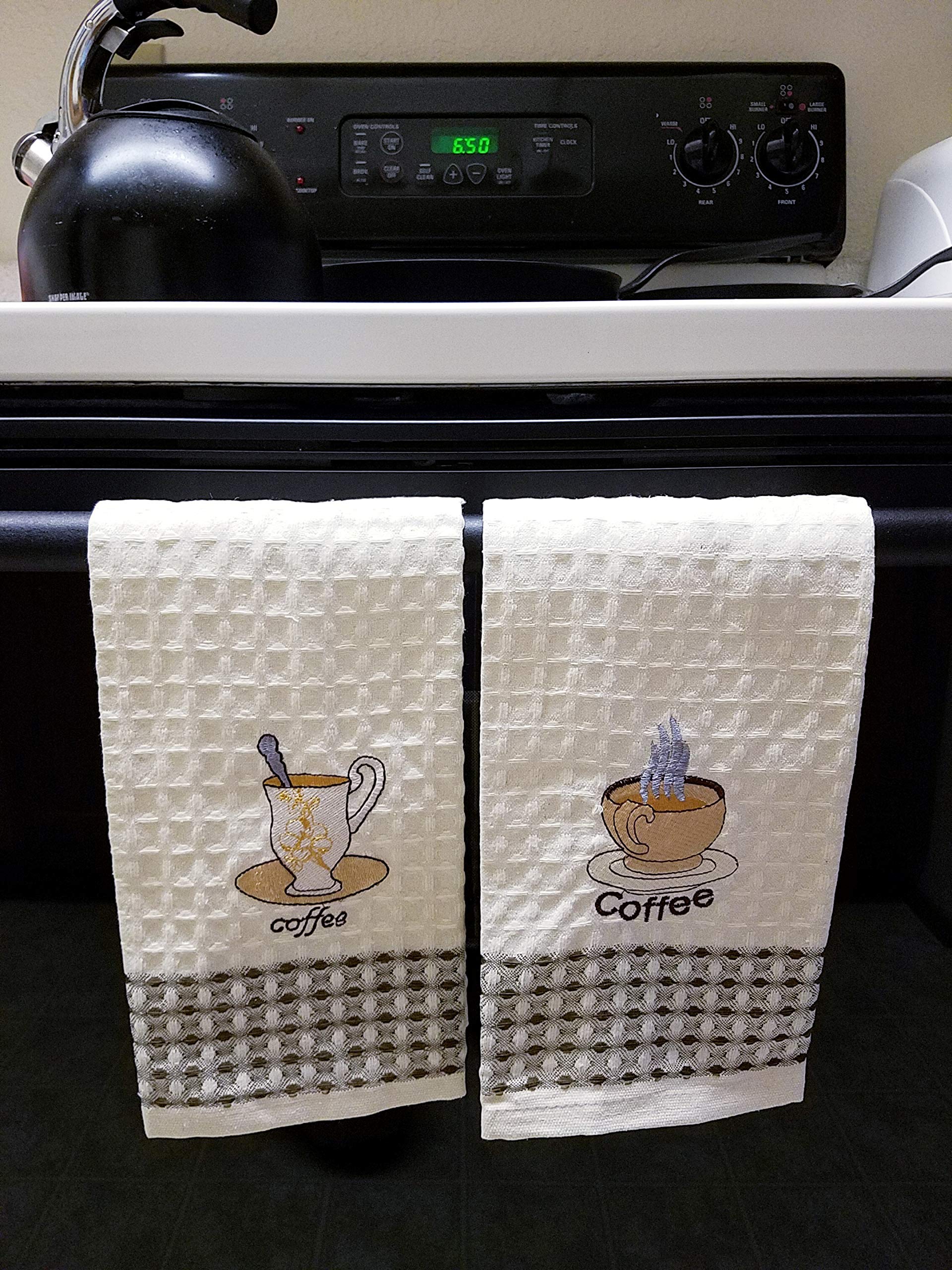 Coffee Kitchen Towels - Coffee Theme Kitchen Decor - Dish Towel Set of 2
