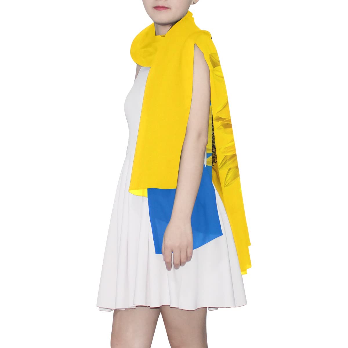 CHIFIGNO Sunflower Ukrainian Flag Long Scarf for Women Large Wrap Stole Fashion Silk Like Neck Scarf
