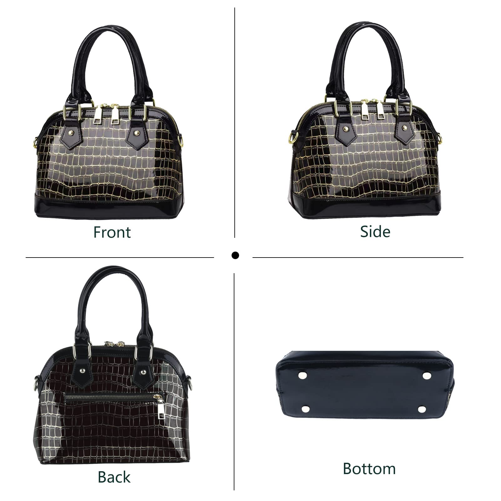 ELDA Small Dome Satchel Purse Patent Leather Handbag for Women Crocodile Print Top Handle Bag Shoulder Bag