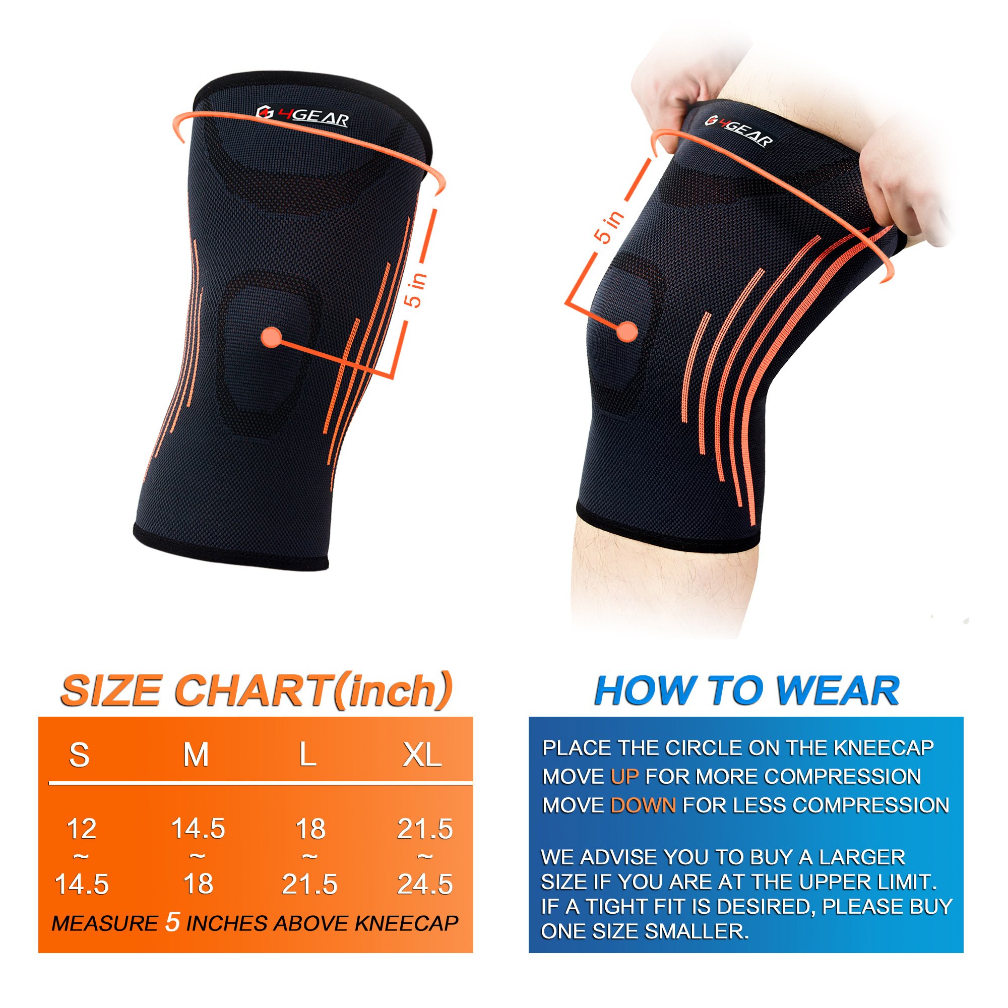 Compression Knee Sleeves – 2 pack – Knee Supports for Running, Jogging, Meniscus Tear, Arthritis, Injury Recovery, Joint Pain Relief and Sports (Large)
