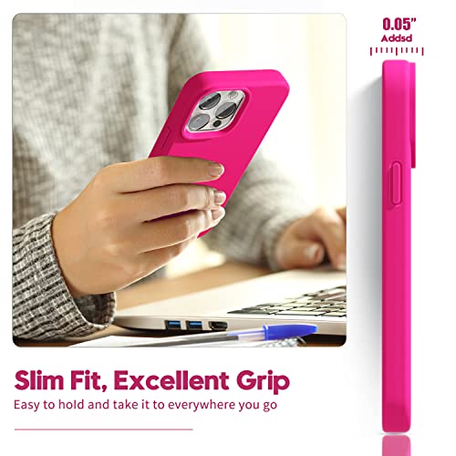 oakxco for iPhone 13 Pro Max Phone Case Liquid Silicone, Fluorescent Bright Solid Color, Cute Thin Slim Soft Rubber TPU Plain Smooth Gel Matte Protective Cover for Women Girl, Fuchsia Hot Pink