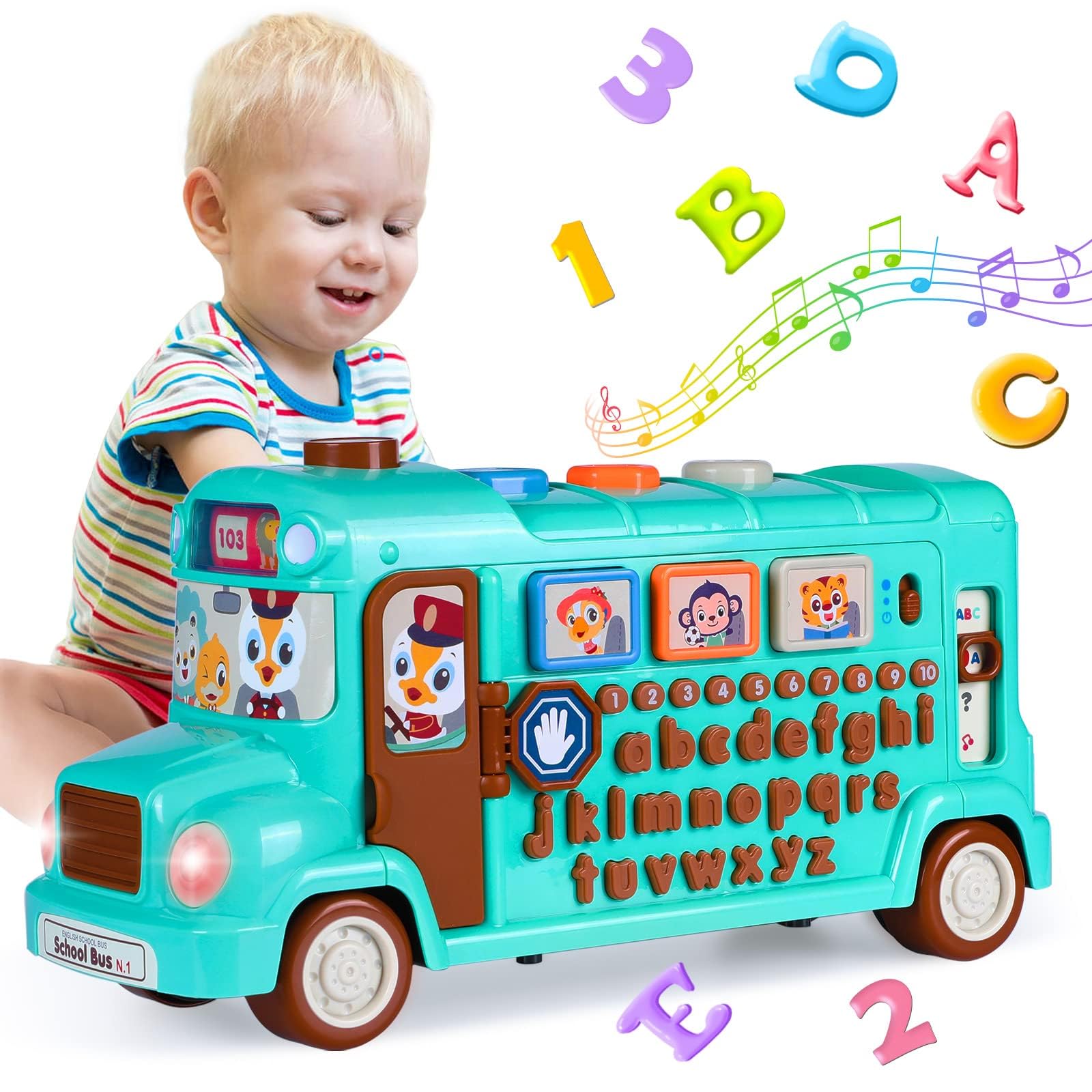 Toys for 1 Year Old Boy Gifts, Baby Toys 12-18 Months School Bus Learning Toys for 1 2 3 Year Old Boys Girls Kids Education Toys with Alphabet ABC/Music/Light/ for Toddlers 1-3 Birthday Xmas Gifts