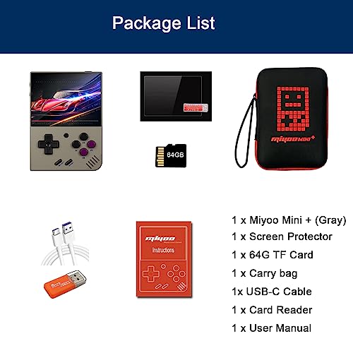Miyoo Mini Plus Handheld Game Console 3.5 inch Classic System Retro Video Games Consoles Portable Rechargeable Hand Held 64G with Case (Gray)
