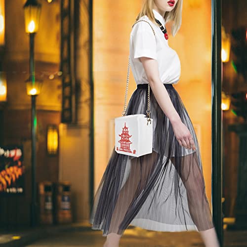 Chinese Takeout Box Bag Take Away Crossbody Fun Purse Totes Bags for Women Shoulder Bag (white)