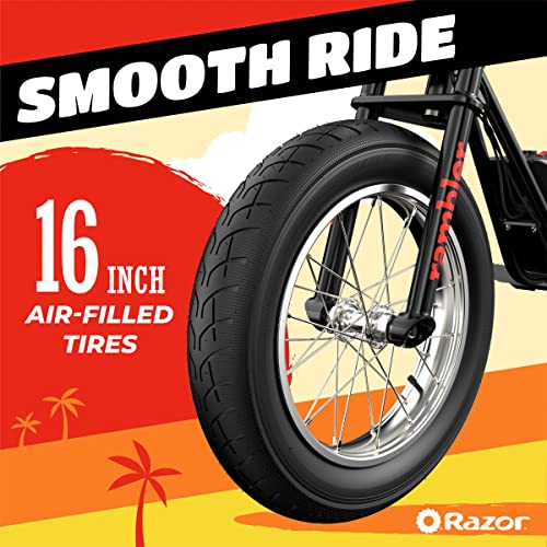Razor Rambler 16 β 36V Electric Minibike with Retro Style, Up to 15.5 MPH, Up to 11.5 Miles Range, Wide, Rugged 16" Air-Filled Tires, Powerful 350 Watt Hub-Driven Motor