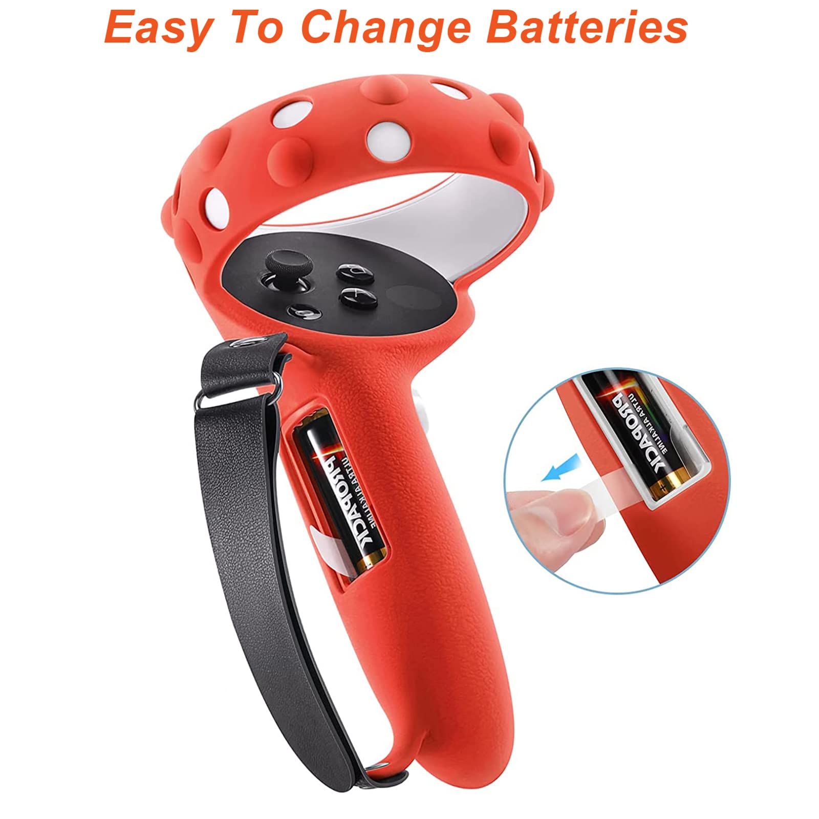 Compatible with Oculus Quest 2 Accessories | Lengthening Controller Grip Cover with Battery Opening | VR Shell Cover | Silicone face Cover | Protective Lens Cover (Red)
