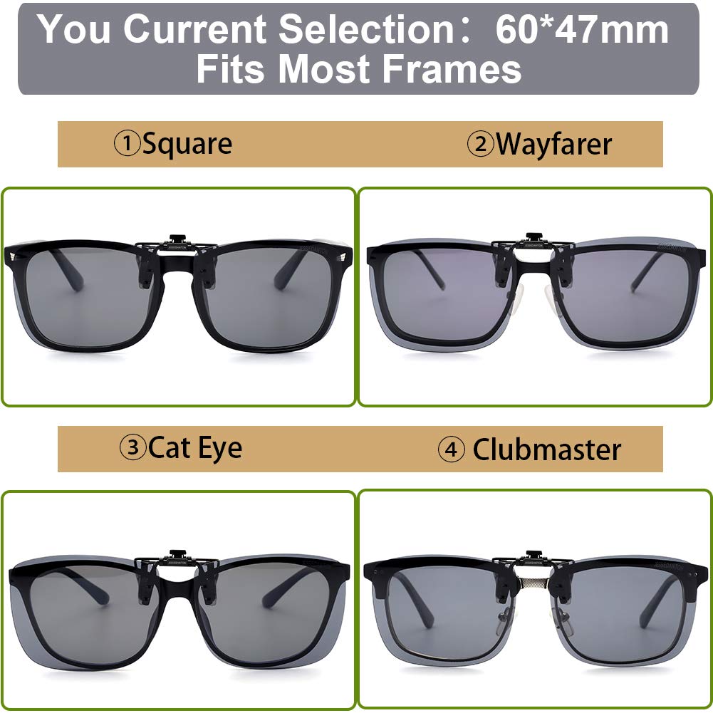 CAXMAN Polarized Clip On Sunglasses Over Prescription Glasses for Men Women 100% UV Protection Flip Up Grey Lens Extra Large Oversized