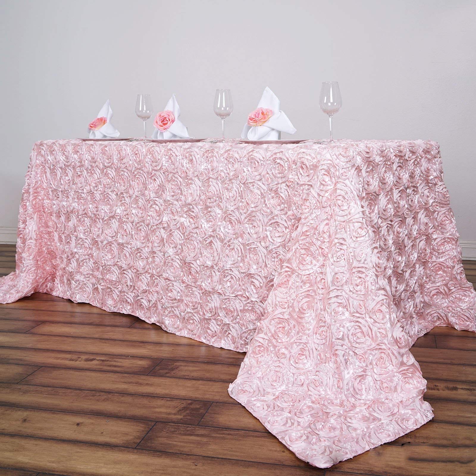 Tableclothsfactory Rosette/Rose Pattern Rectangle Tablecloth 90x156 - Blush Tablecloth