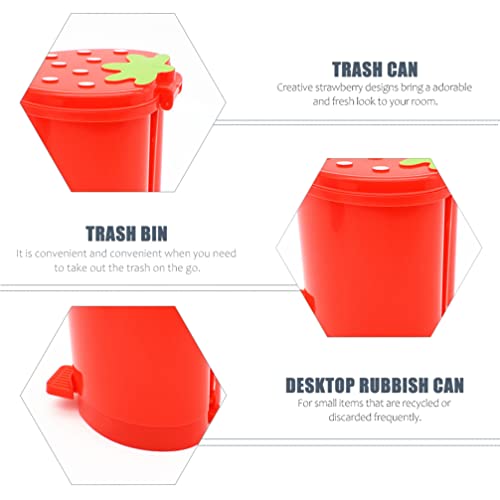 Zerodeko Adorable Strawberry Desk Trash Can, Small Plastic Storage Baskets, Countertop Trash Can for Home Car Trash Cans Mini Garbage Can Kawaii Strawberry Trash Can
