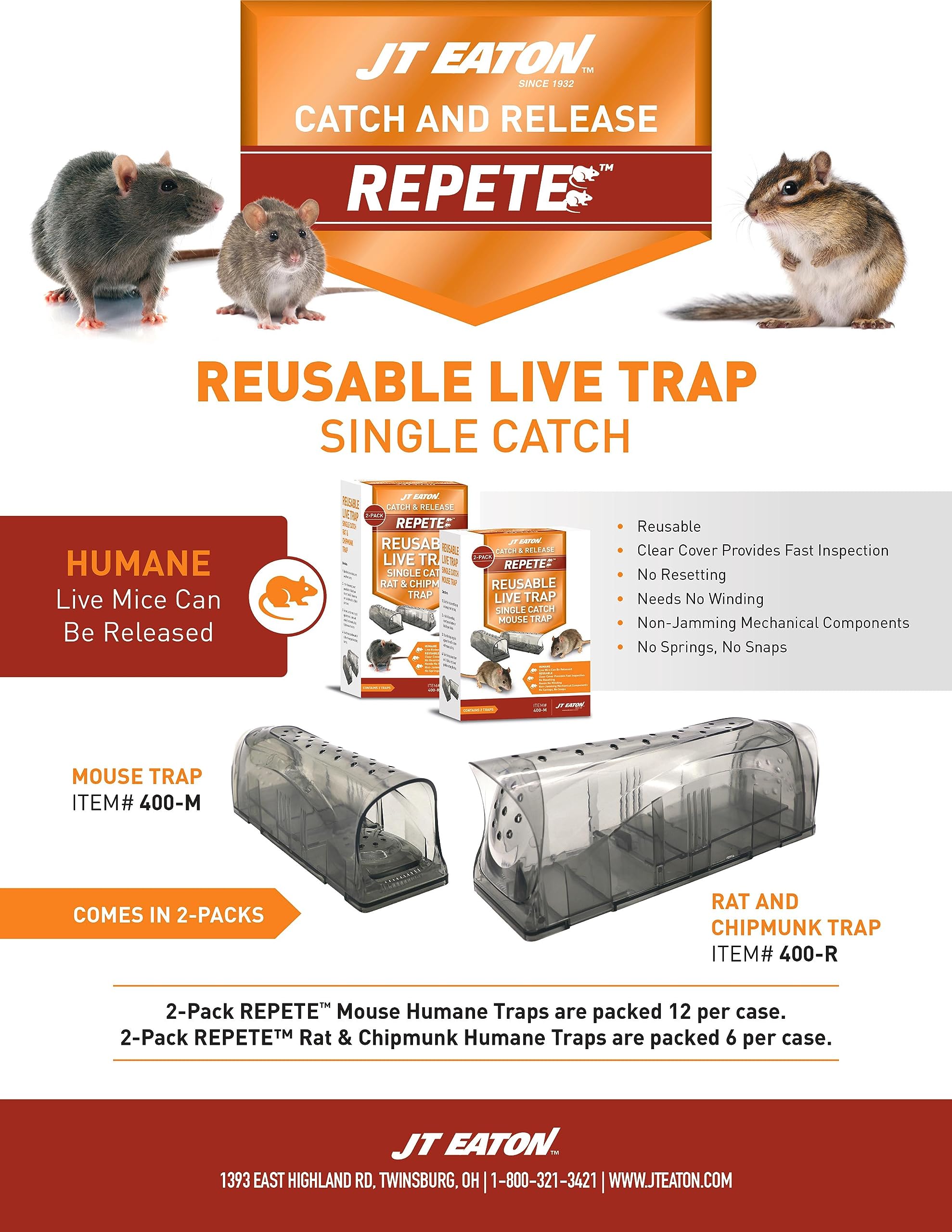 JT Eaton 400-M Repete Live Catch Mouse Traps, Humane No Kill Rodent Control