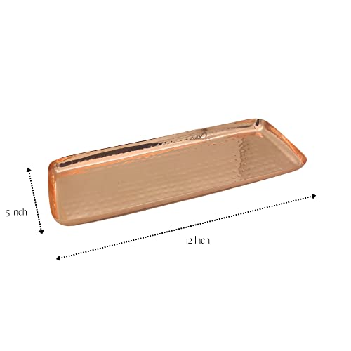 Hammered Copper Serving Tray, Kitchen Brass Tray - Rectangle Charger Plate, Home Accessory Food Tray for Entertaining & Housewarming Copper Tray Gifts