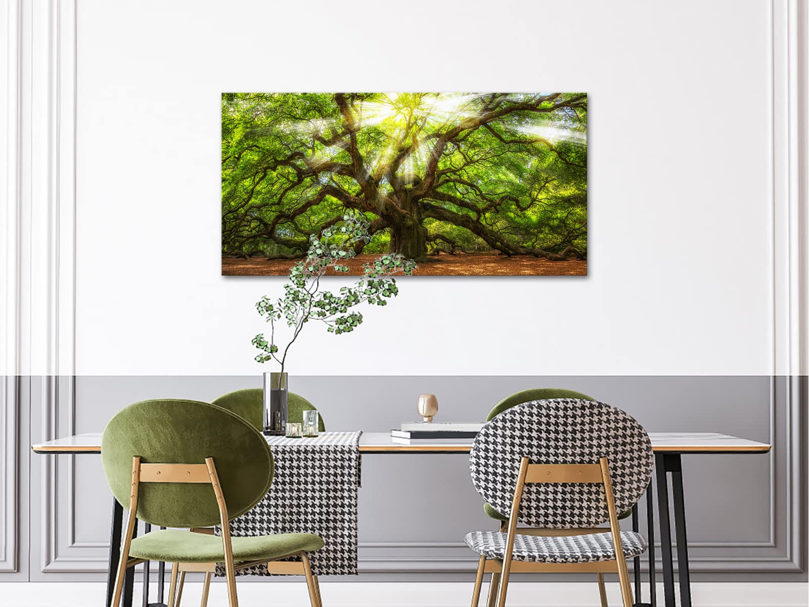 Conipit Landscape Canvas Artwork Angel Oak Tree Picture Prints Sunshine Through Tree Canvas Green Oak Tree Painting South Carolina Tree Print Framed and Stretched Nature Canvas (W-40xH-20)