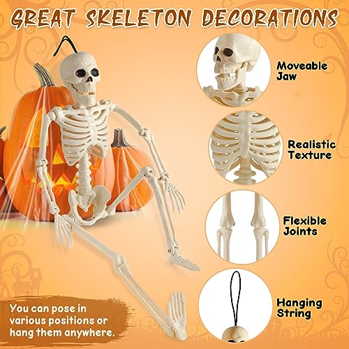 Bstoyder 6 PCS Halloween Skeletons Decorations, 16" Full Body Posable Joints Hanging Skeletons, Spooky Skeleton Plastic Bones for Halloween Indoor Outdoor Decor, Party Props, Graveyard, Haunted House