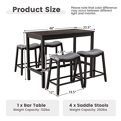 GOFLAME 5 Pieces Bar Table Set, Bistro Table Set for 4, Counter Height Pub Table with 4 Upholstered Stools, Modern Kitchen & Dining Room Table Set, Breakfast Table Set for Home, Restaurant, Pub
