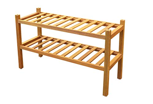 INTERBUILD Acacia Solid Wood Shoe Storage Organizer 2-Tier Stackable Shoe Rack, Golden Teak