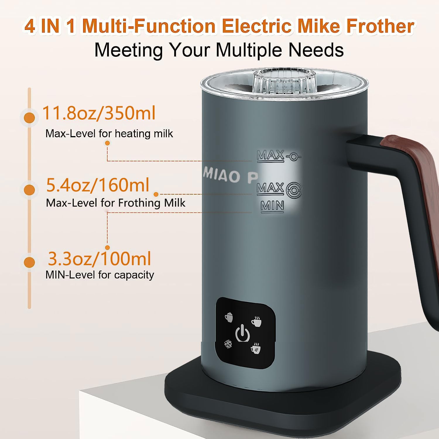 Electric Milk Frother,4-in-1 Milk Steamer 11.8oz/350ml,Stainless Steel Automatic Warm and Cold Milk Foamer Frother Maker for Coffee,Latte,Cappuccinos,Hot Chocolate