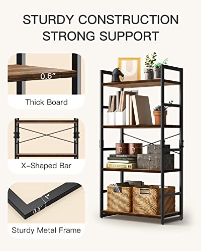 Pipishell Bookshelf, 6-Tier Bookcase with Storage Drawer, Tall Bookshelf Storage Rack with Metal Frame & Wood Grain Finish, Industrial Bookshelf for Living Room, Bedroom, and Home Office, PIBS02WN