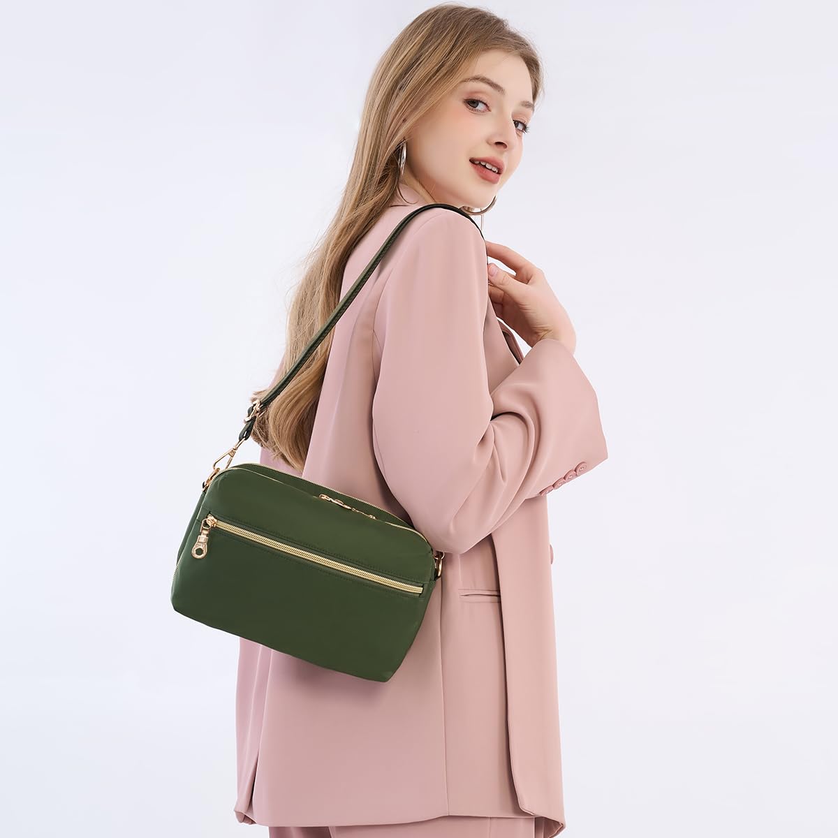 YANAIER Functional Multi Pocket Crossbody Bag for Women Stylish Ladies Shoulder Messenger Bags Purse Army Green B-Large