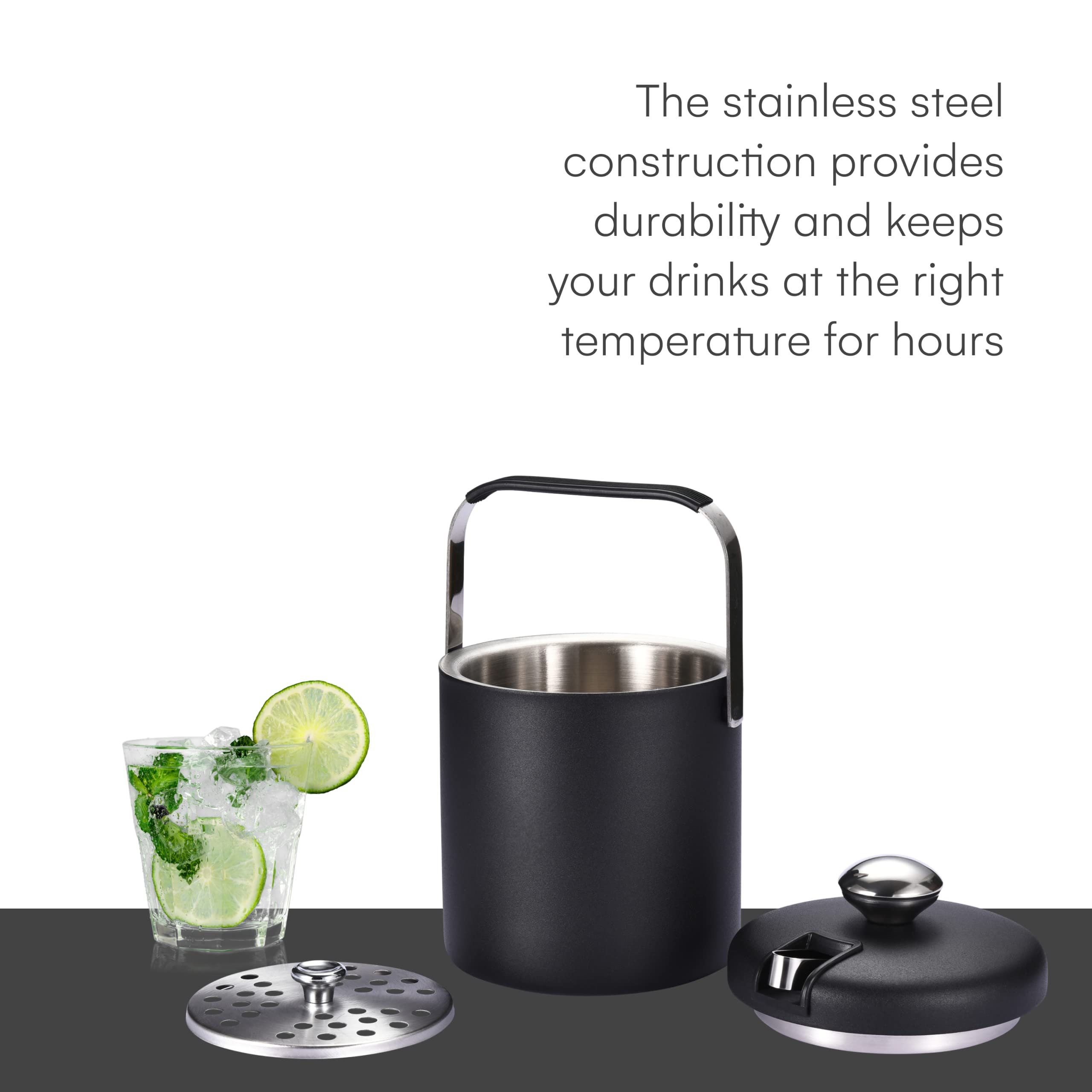 flybold Small Ice Bucket for Parties - Ice Bucket with Lid for Cocktail Bar - Double Walled Ice Container - Portable Chiller Bin Basket - Insulated Wine Buckets for Indoor or Outdoor - Ice Cube Holder