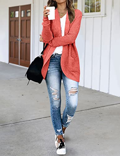 ZESICA Women's 2023 Fall Winter Long Sleeve Open Front Casual Lightweight Soft Knit Cardigan Sweater Outerwear,Watermelon,Medium