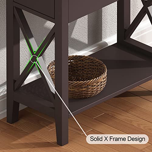 ChooChoo End Table, MDF Material Flip Top Narrow End Table with drawer, Accent Small Side Table Nightstand for Living Room, Bedroom, and Small Spaces - Espresso