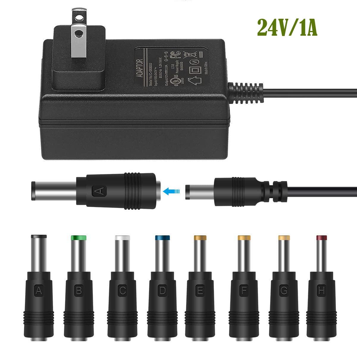 Massage Gun Charger with 8pcs DC Header, 24V/1A Massage Gun Charger Output: DC 24V or 25.2V-0.6A Massage Gun Power Cord Muscle Blaster