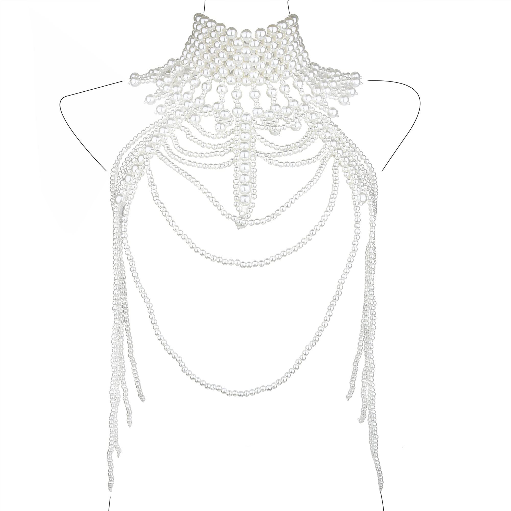 CCbodily Pearl Body Chain Bra - Fashion Shoulder Necklaces Bra Chain Body Jewelry(E-WHITE)