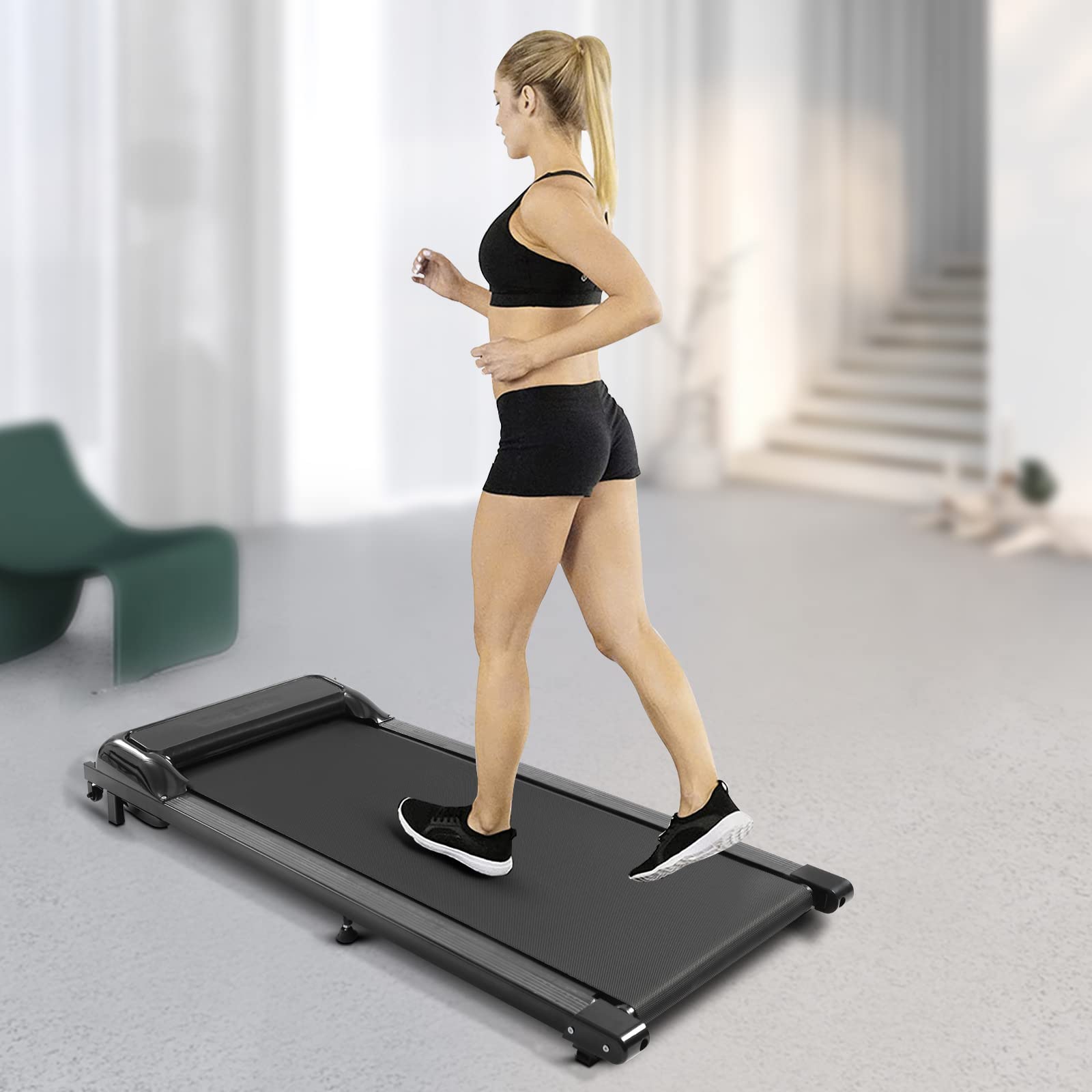 Electric Portable Treadmill Under Desk Smart Walking Pad 2.25HP Compact Running Walking Jogging Machine with LED Screen and Remote Control Under Desk Treadmill for Home Gym Cardio Fitness(Black)