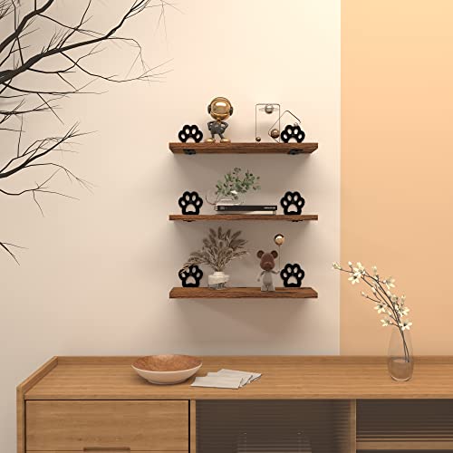 Lavezee Paw Prints Wall Decor Floating Shelves Set of 3, Cute Rustic Wooden Shelf Decorative Living Room, Bedroom, Bathroom, Log Cabin Shelving Wall Mounted