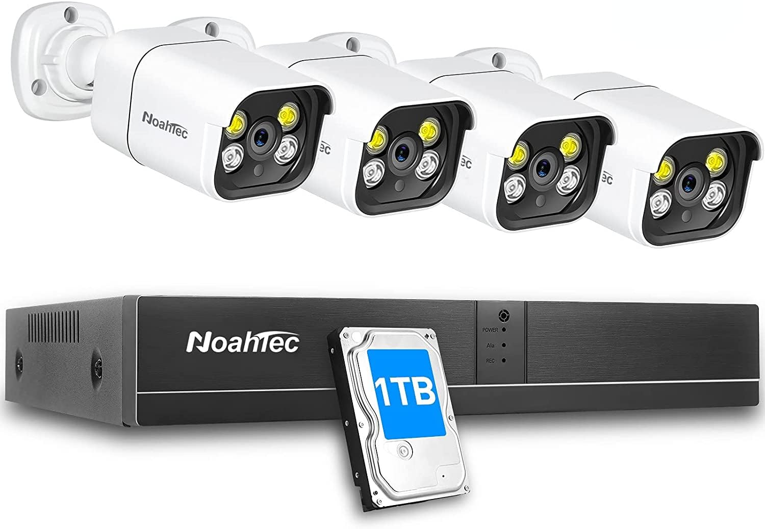 NOAHTEC 4MP PoE Security Camera System, 4Pcs CCTV Security Cameras System 2K IP Home Security Cameras with 8CH 8MP 4K NVR &Hard Drive 1TB, Person VehicleDetection, Two-Way Audio, 100ft Night Vision