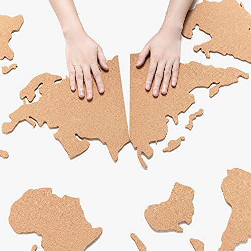 Navaris Cork Board World Map - Self-Adhesive Corkboard Continents for Wall to Pin, Plan and Document Travels - Includes 18 Cork Pieces and 10 Pins