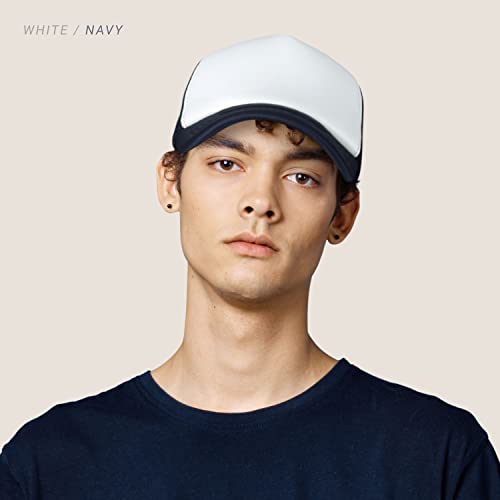 CHOK.LIDS Foam Trucker Hat Summer Mesh Cap Solid Two Toned Blank Foamhead hat for Mens Womens Adjustable Strap Light Weight (White/Neon Orange)