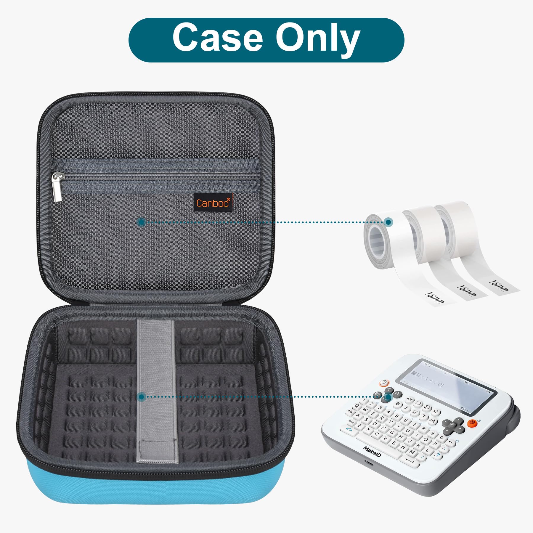 Canboc Carrying Case for Makeid E1 Portable Label Maker, Bluetooth Thermal Printer Box, Zipper Mesh Bag fits Sticker Labels and Charging Cord, Blue