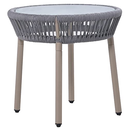 KELRIA Woven Rope Conversation Set, Rattan Couch Sofa Including 2 Single Chairs and Coffee Table, Suitable for Indoor, Outdoor, Balcony, Courtyard, Poolside, Lawn, Backyard, Gray, Gary