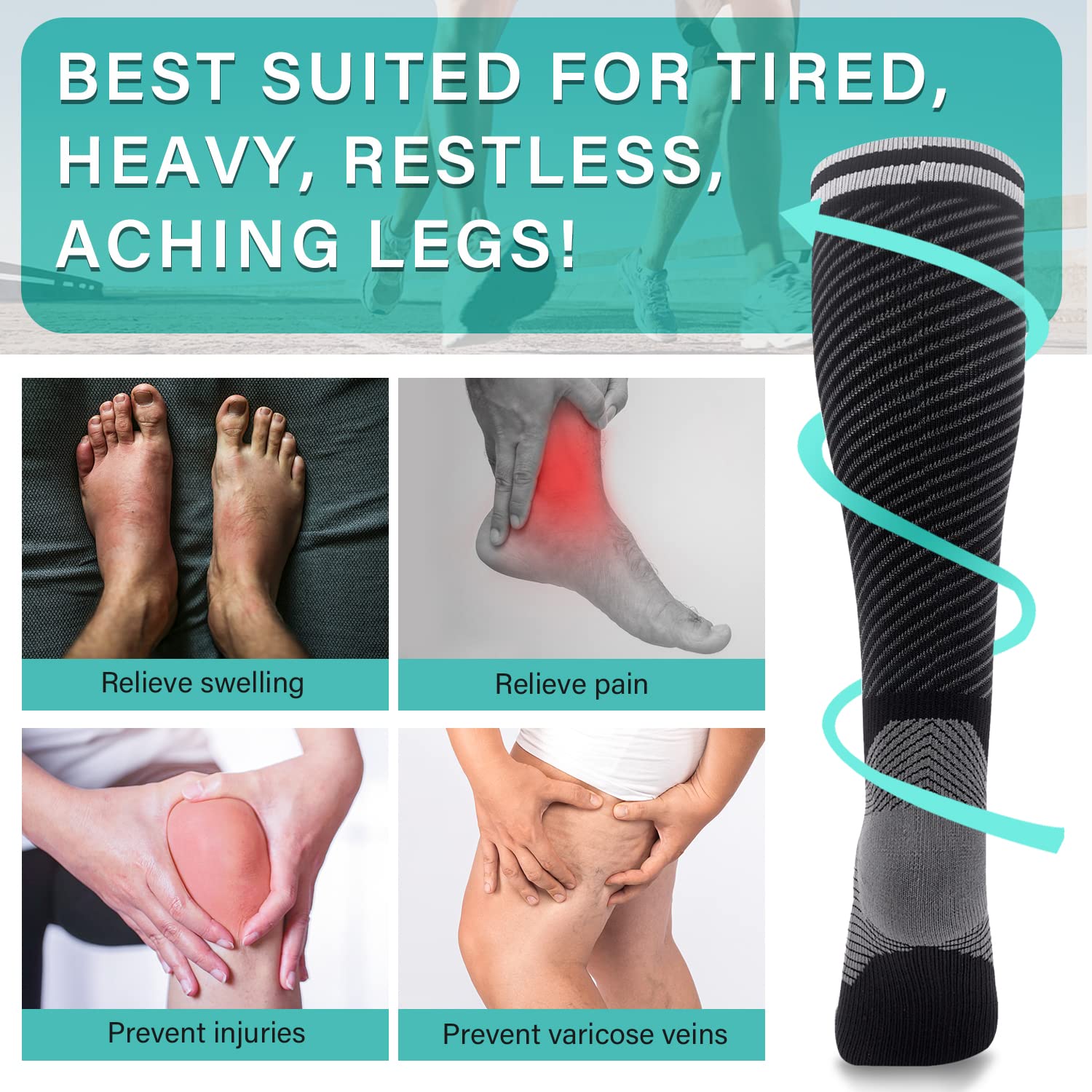 Compression Socks For Men & Women 30-40 mmHg -Knee High Socks for Support,Hiking,Running,Soccer