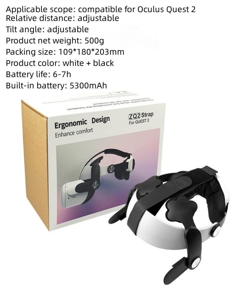 for oculus quest 2 head strap with battery, Compatible with Oculus Quest 2 accessories head strap for oculus quest 2 straps for headset, 5300mAh Rechargeable Battery Strap Replacement for Elite Strap