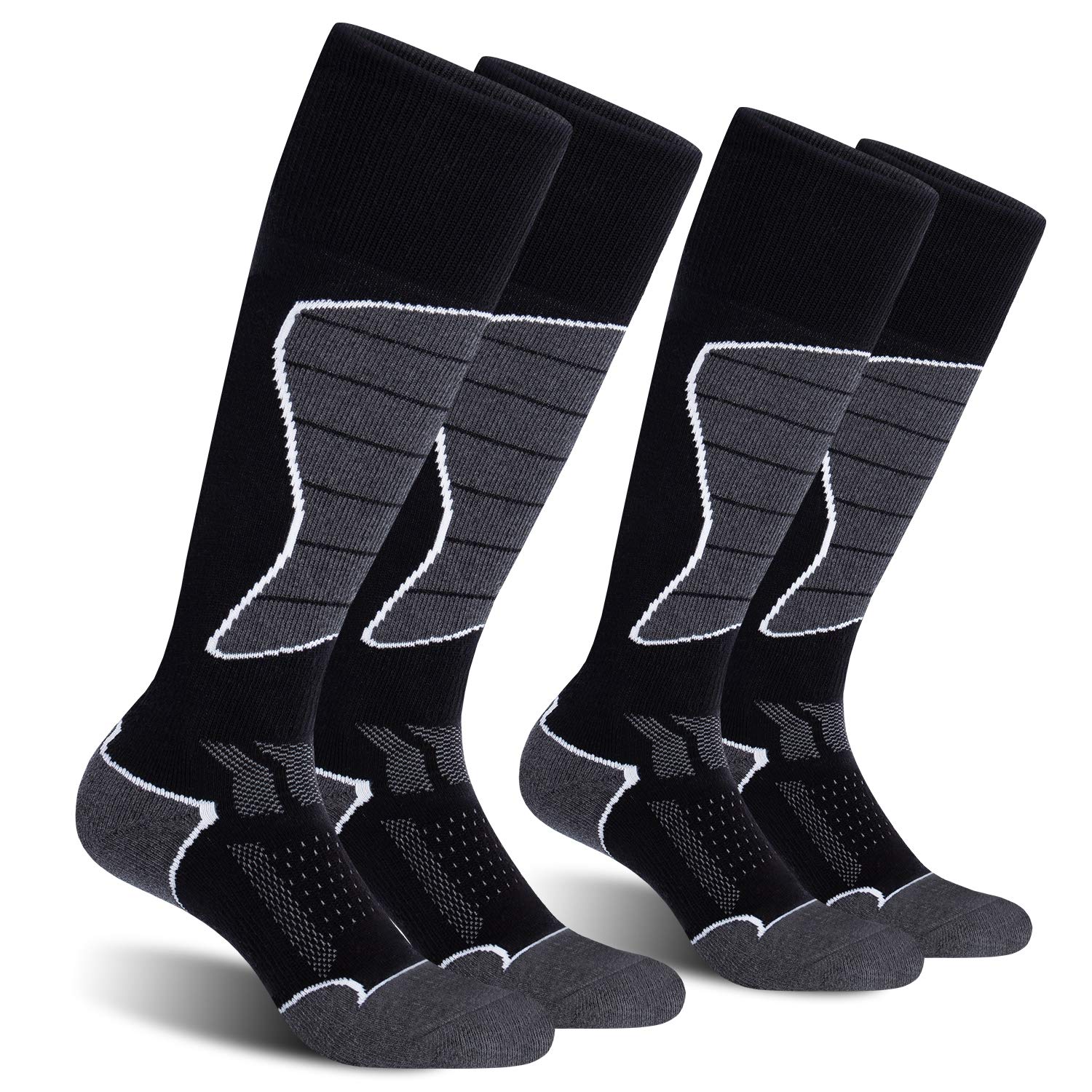 CelerSport 2 Pack Women's Ski Socks for Skiing, Snowboarding, Cold Weather, Warm Thermal Socks Winter Performance Socks, Black+Dark Grey, Medium