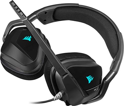 Corsair Void Elite RGB USB Gaming Headset (7.1 Surround Sound, Optimised Omnidirection Microphone, Customisable RGB Lighting, Microfibre Mesh Fabric Earpads, Aluminium Construction) - Black
