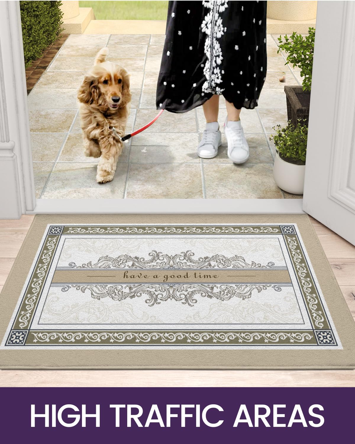 DEXI Door Mat, Absorbent Non Slip Entrance Mat, Easy Clean Low Profile Front Door Rugs for Entryway, 24"x35", Black